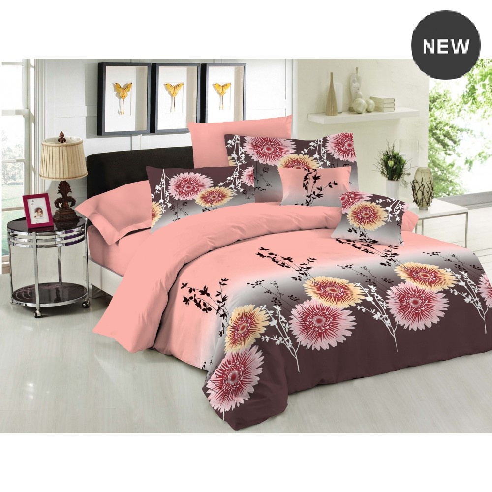Σετ σεντόνια μονά με λάστιχο (100Χ200+33) CHRYSANTHEMUM PEACH, ΚΟΜΒΟΣ